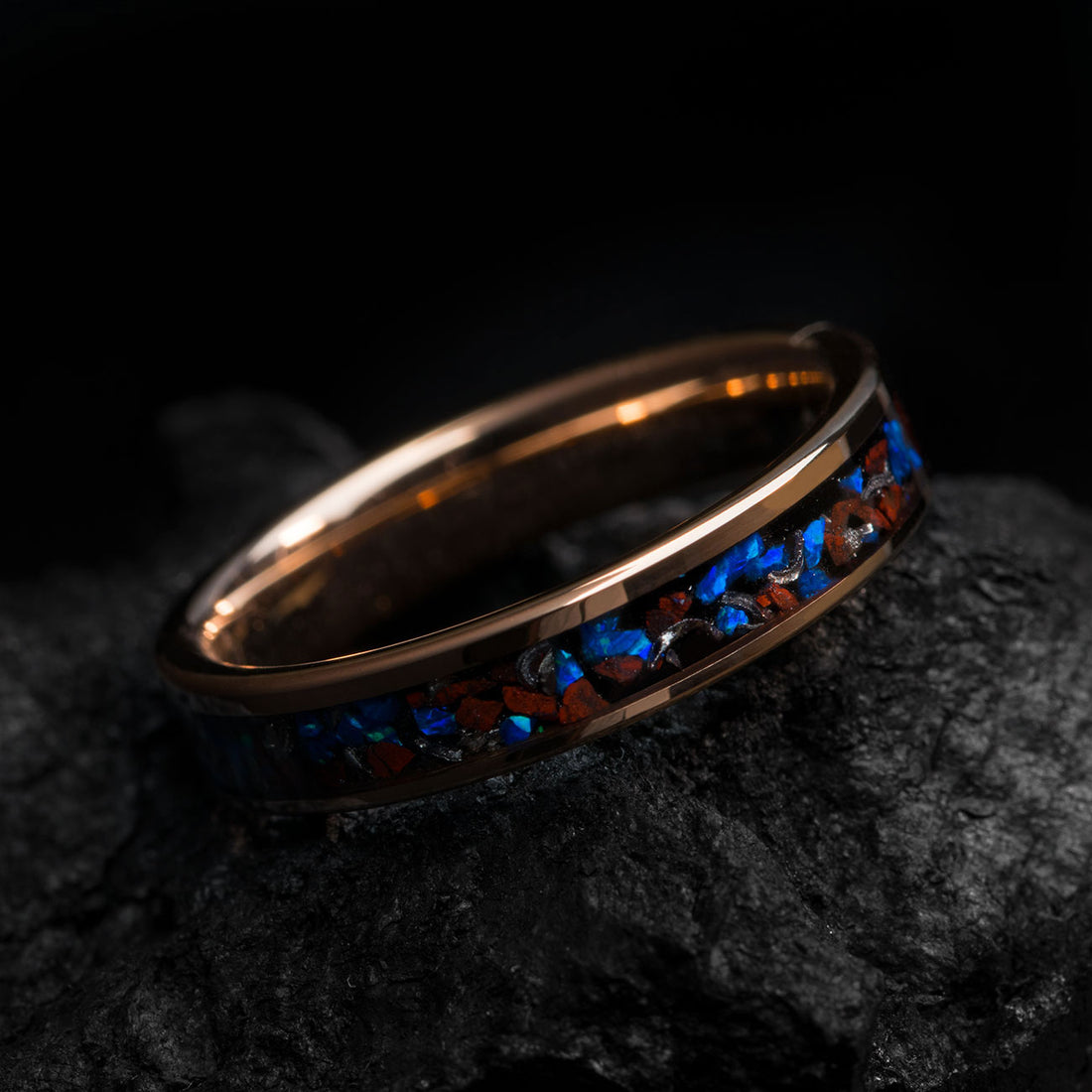 The Eternal King - Women's Tungsten Ring with Meteorite & Dinosaur Bone ...