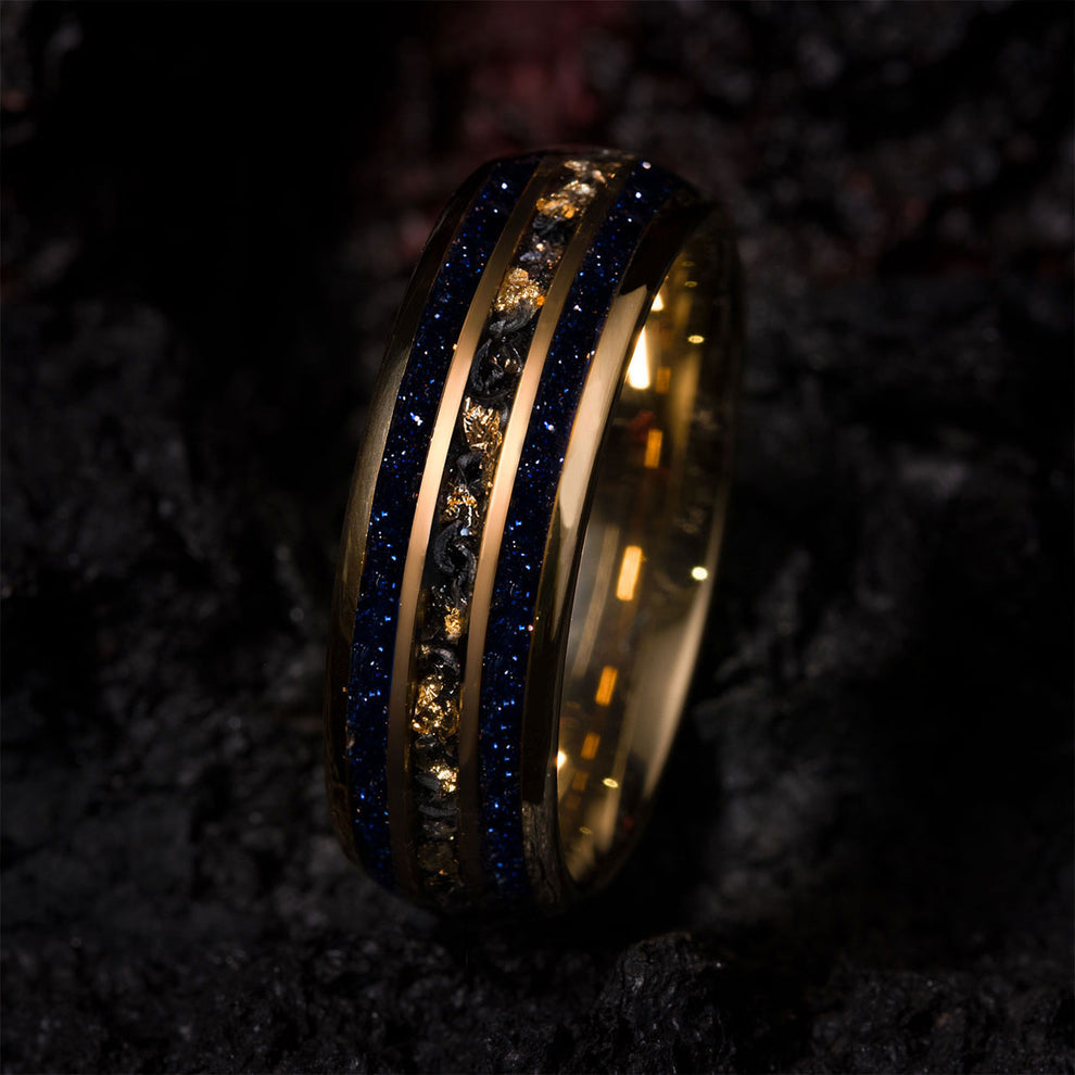 THE WISDOM SPIRIT - Tungsten Ring with Meteorite & 22k Gold Leaf ...