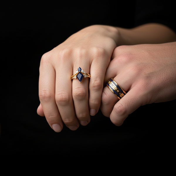 THE WISDOM SPIRIT Couple Ring Set - Gold Tungsten Ring & Diamond Ring ...