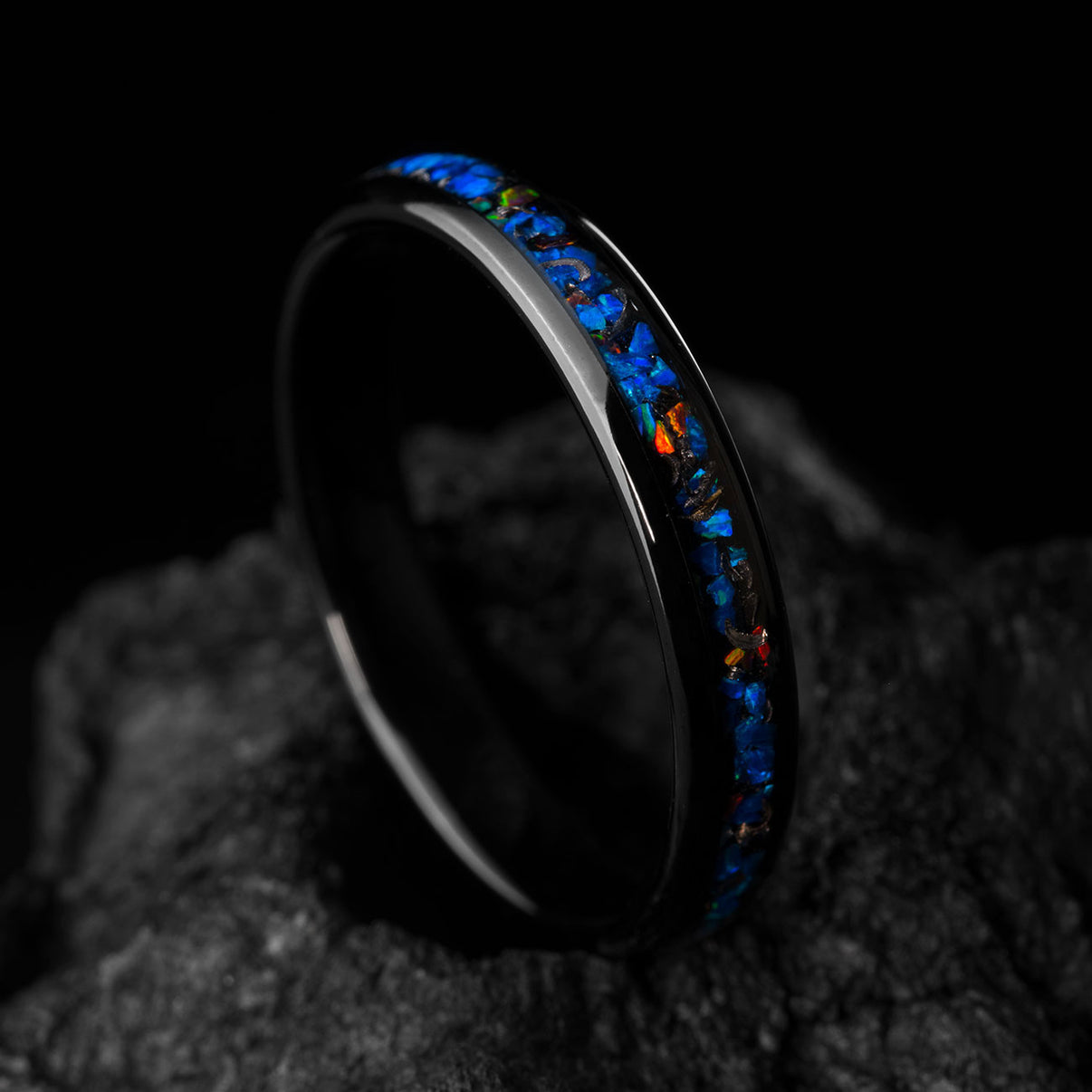 The Hope Wind - Tungsten Ring with Opal and Meteorite Set - Manlemars